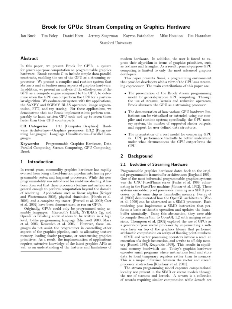 Brook For GPUs - Stream Computing On Graphics Hardware - Paper | PDF | Shader | Graphics ...