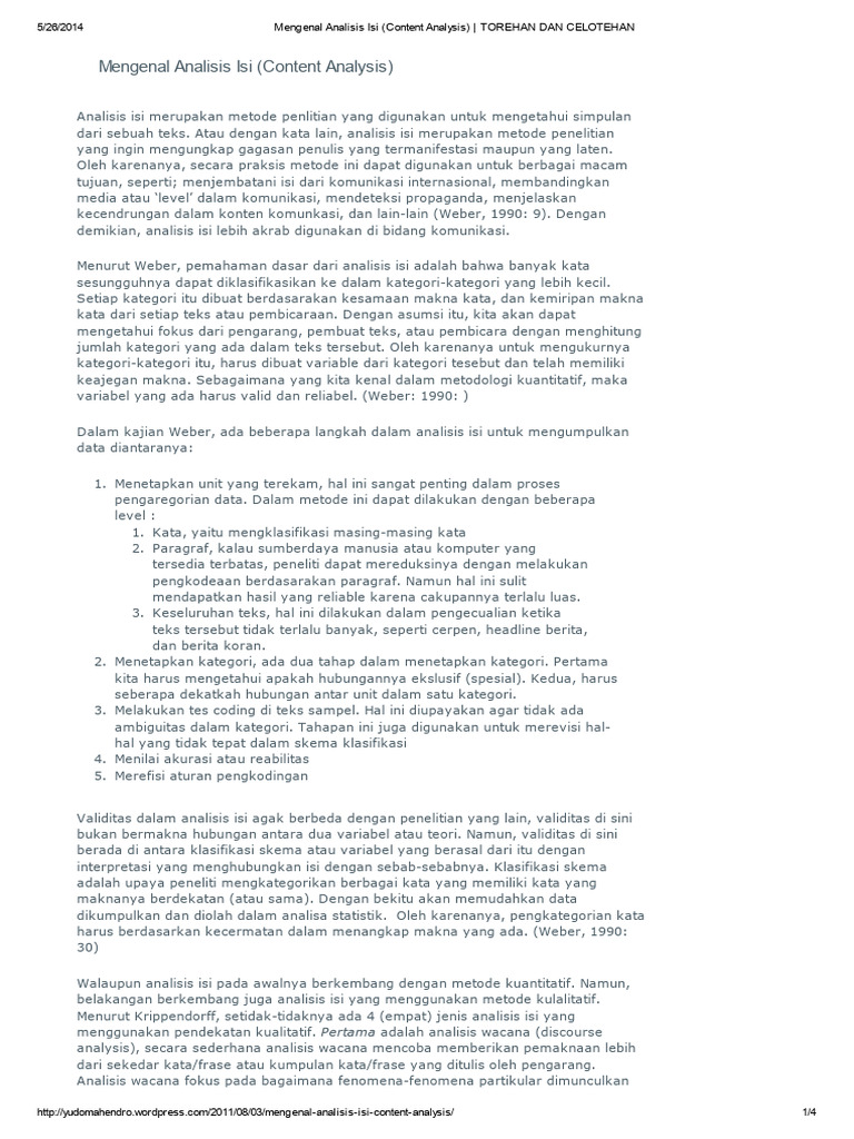 Mengenal Analisis Isi (Content Analysis) - TOREHAN DAN CELOTEHAN | PDF