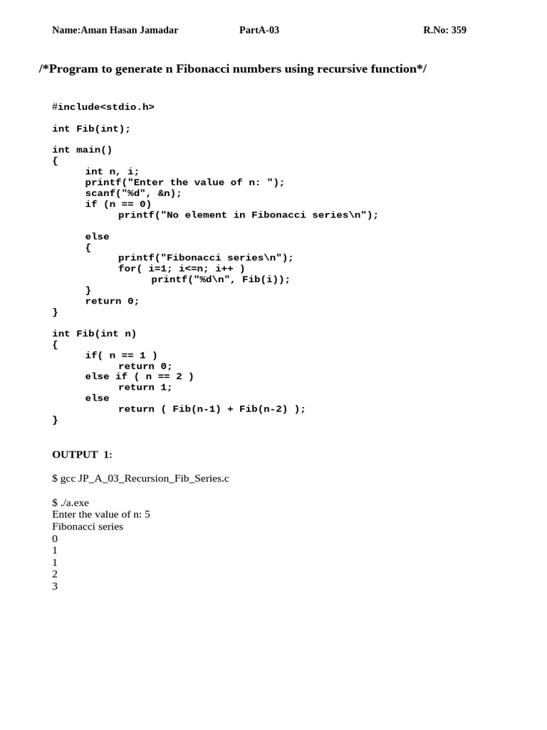 JP A 03 Recursion Fib Series | PDF