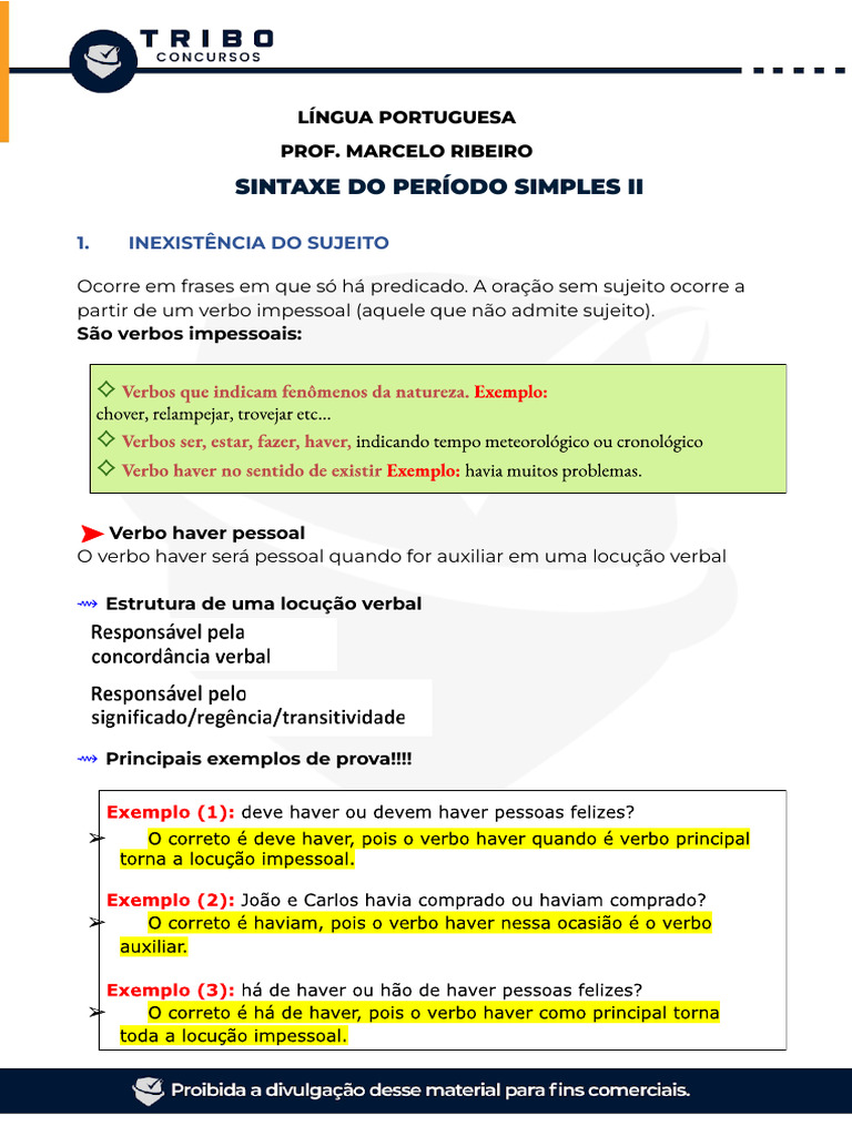 02 - II INTRODUÇÃO À SINTAXE DO PERÍODO SIMPLES - TIPOS DE SUJEITO ...