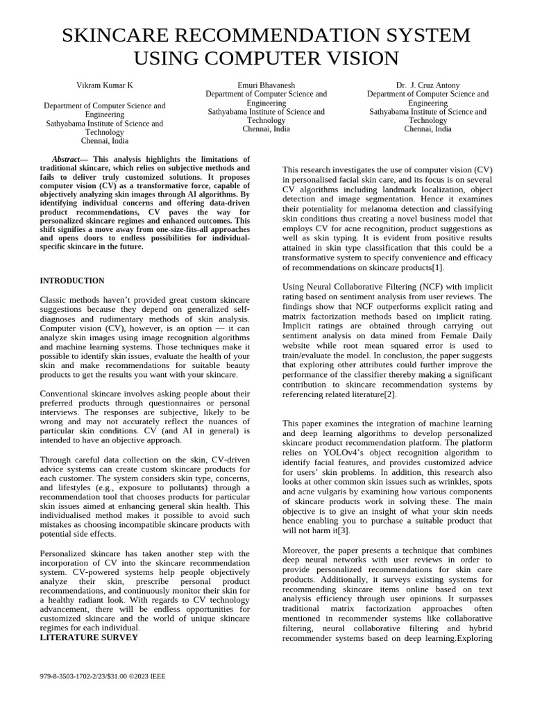 Computer Vision for Personalized Skincare | PDF | Machine Learning ...