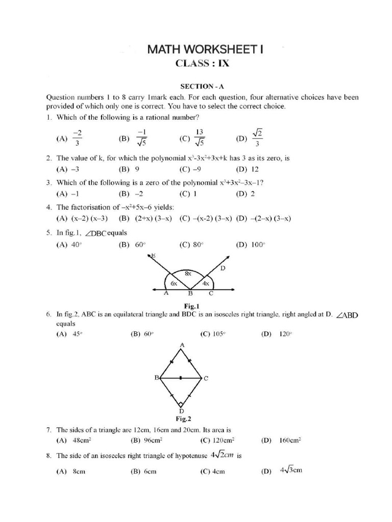 Class Ix Math Worksheet I | PDF