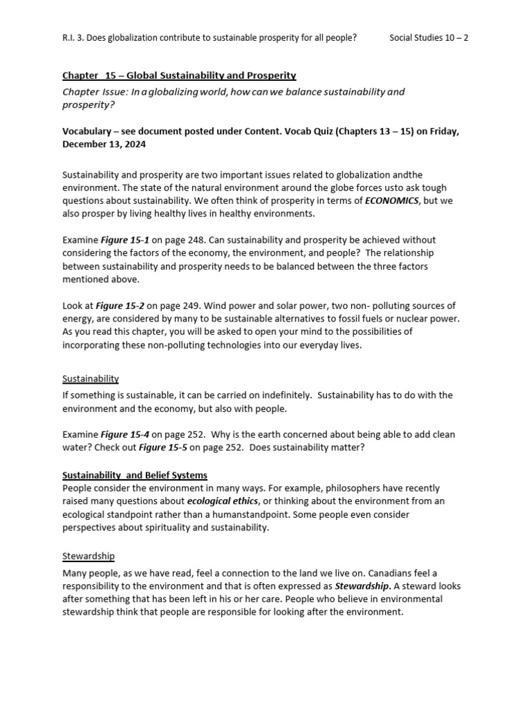 RI3 Chapter 15 Notes and Questions | PDF | Sustainability | Agriculture