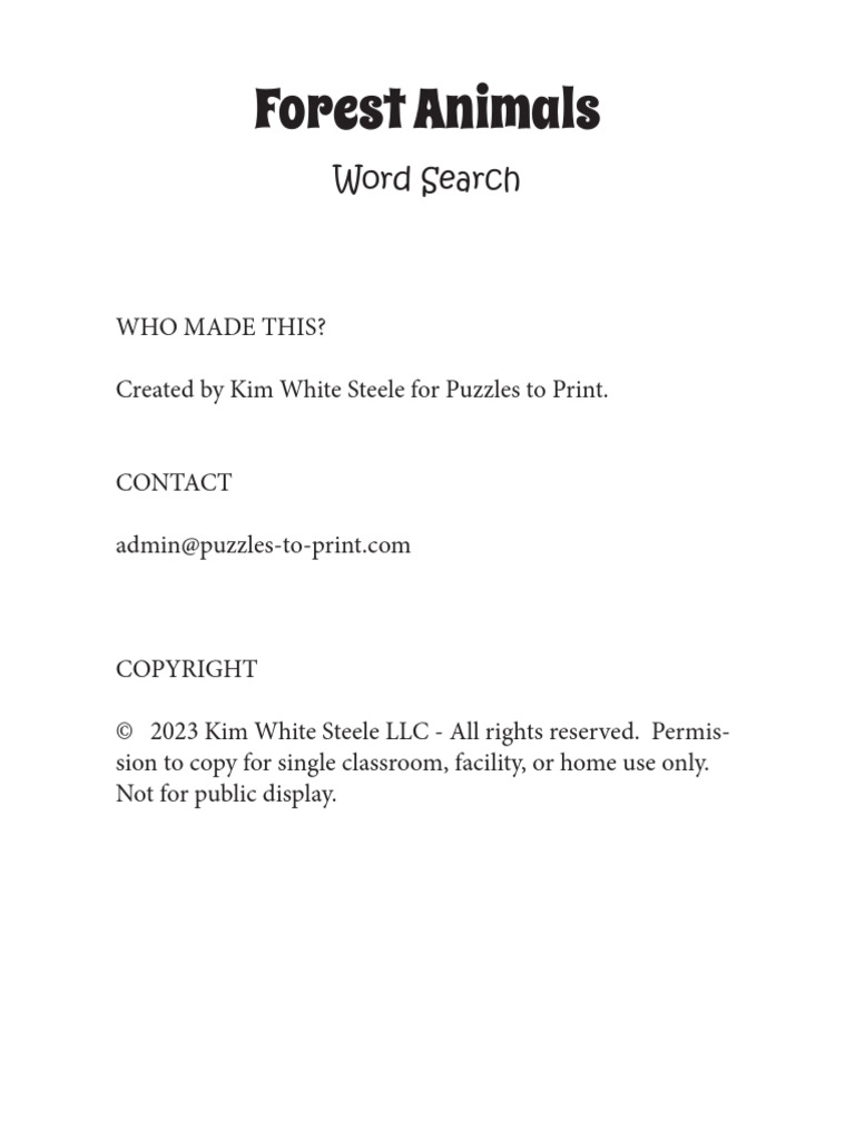 Forest Animals Word Search - Unlocked | PDF | Word Search | Puzzles