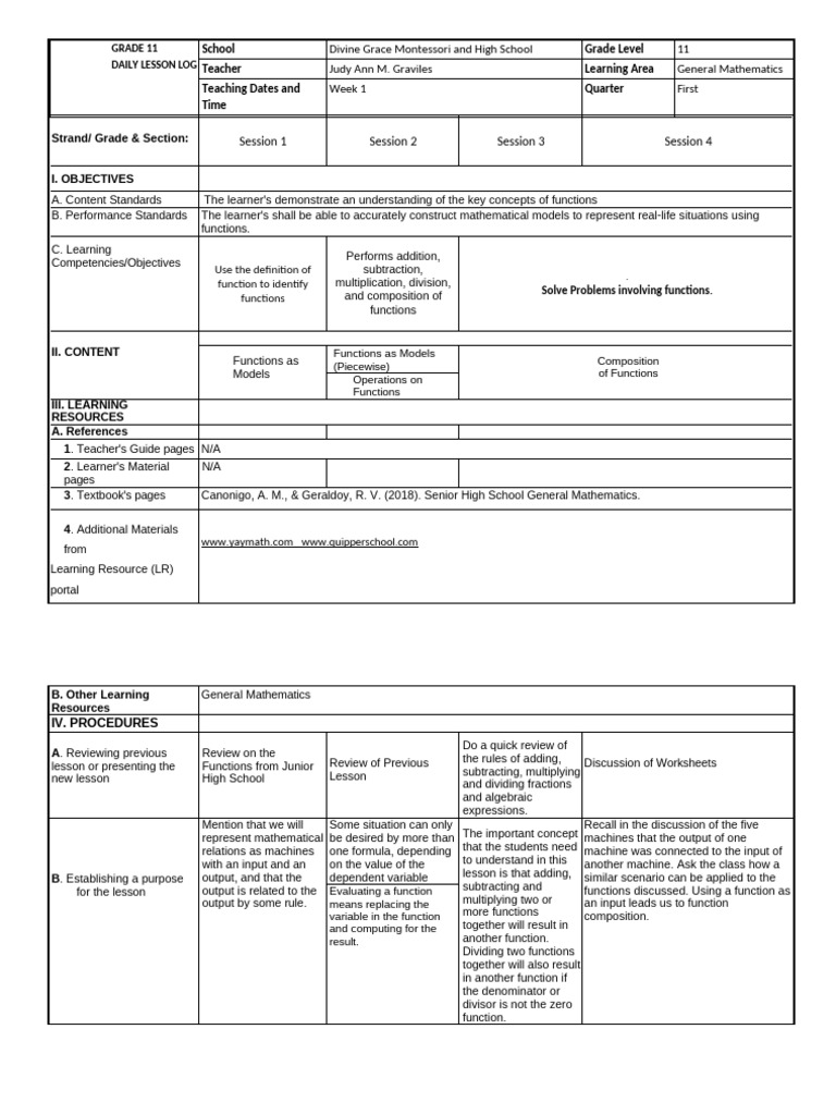 GEN MATH WEEK 1 | PDF | Division (Mathematics) | Function (Mathematics)