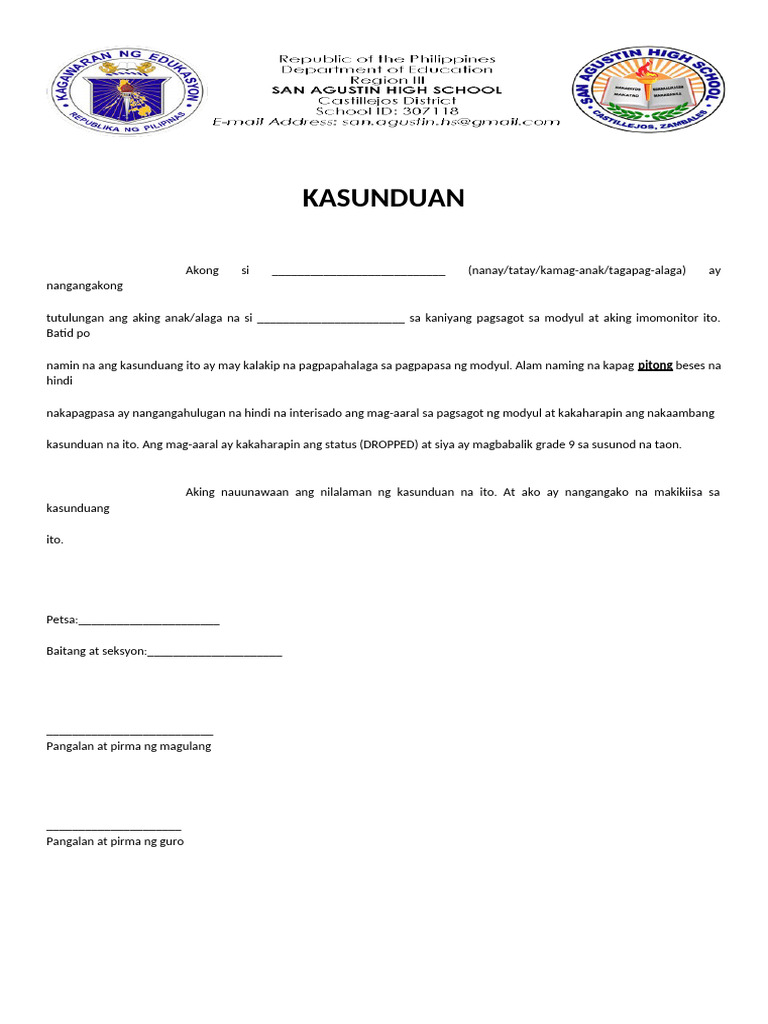 Kasunduan para Sa Mga Pasaway Na Bata Sa Paaralan | PDF