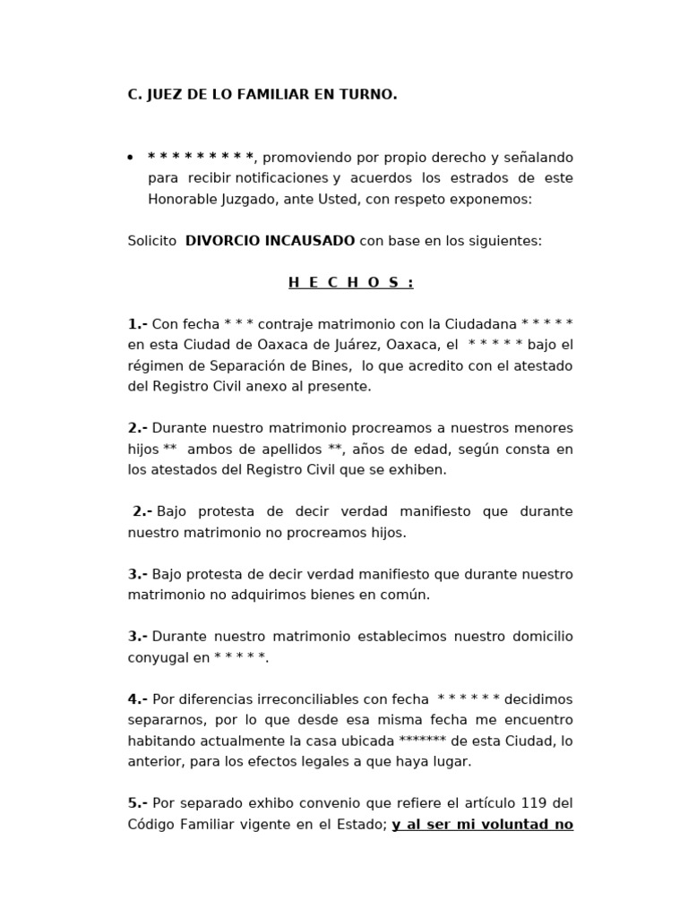 Solicitud de Divorcio Incausado en Oaxaca | PDF | Divorcio | Matrimonio