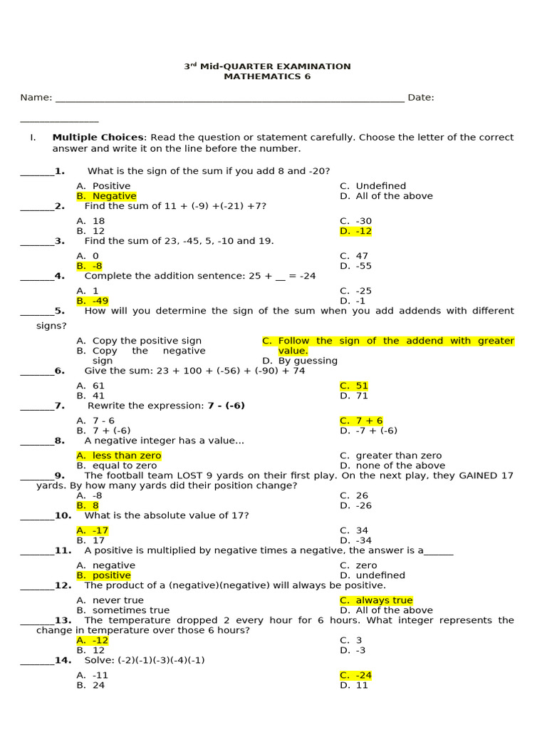 Mathematics 6 Mid-Quarter Exam | PDF | Geometry | Geometric Shapes