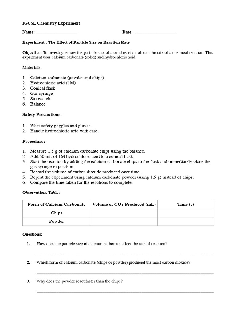 Particle Size Impact on Reaction Rate | PDF | Reaction Rate | Chemical ...