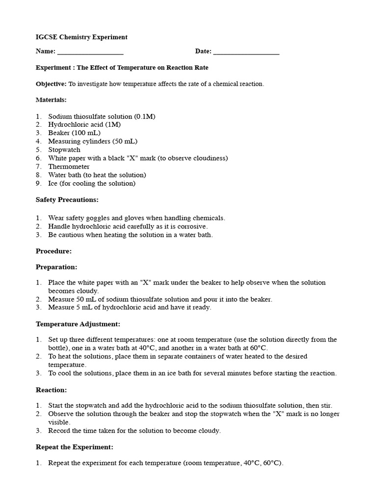 The Effect of Temperature On Reaction Rate CHM240 | PDF | Chemical ...