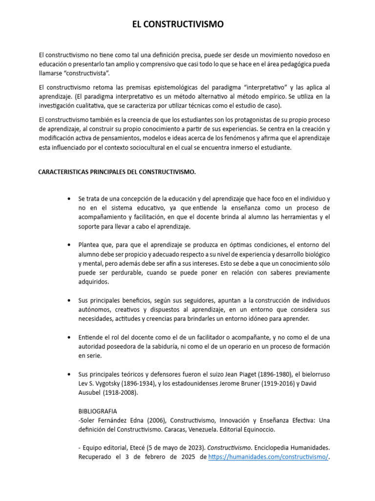 Características del Constructivismo Educativo | PDF | Aprendizaje ...