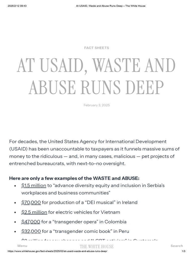 At USAID, Waste and Abuse Runs Deep - The White House | PDF