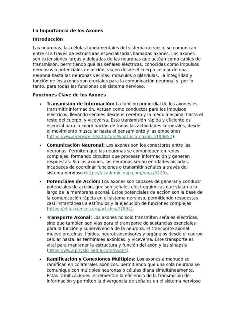 Funciones y Relevancia de los Axones | PDF | Neurona | Axon