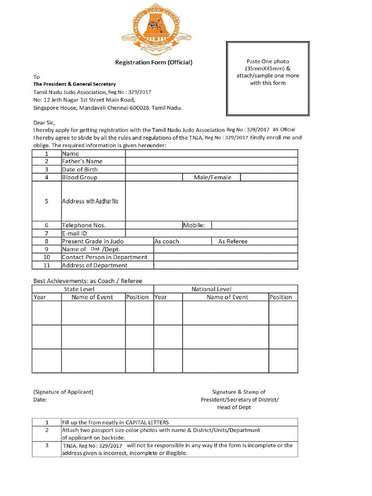 Player & Official Registration Form | PDF
