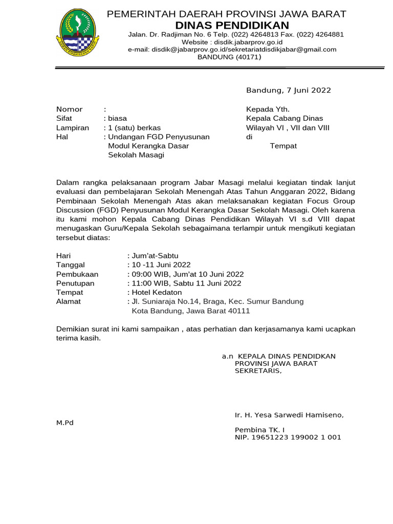 Undangan FGD Modul Sekolah Masagi | PDF
