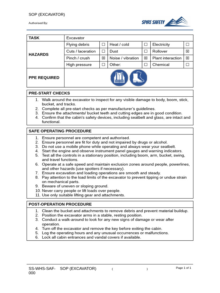 Excavator Safety Operating Procedure | PDF