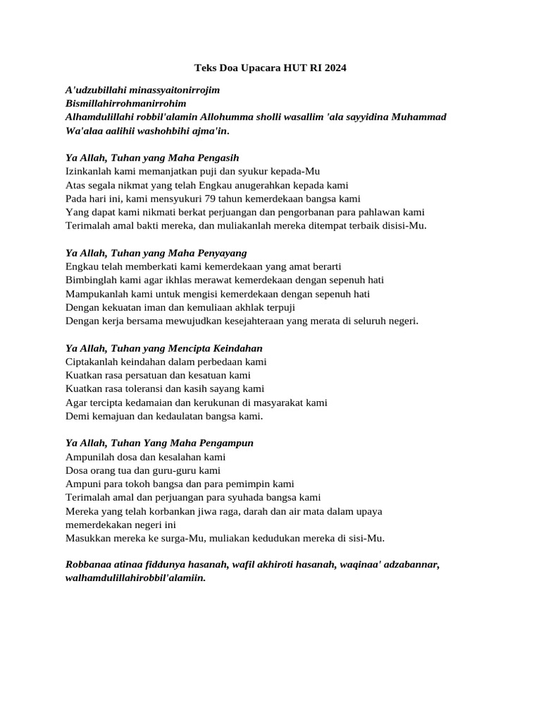 Doa HUT RI ke-79 | PDF