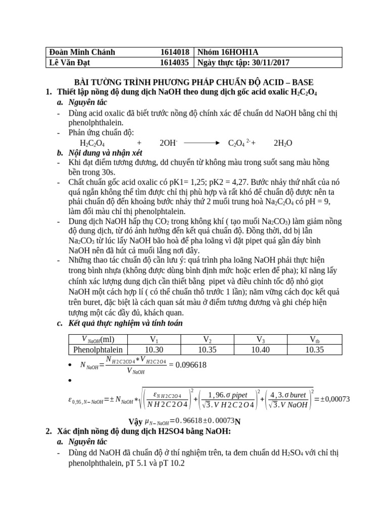 BÀI 3. CHUẨN ĐỘ ACID - BASE | PDF
