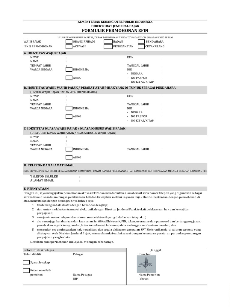 Form Permohonan EFIN Abiyyu | PDF