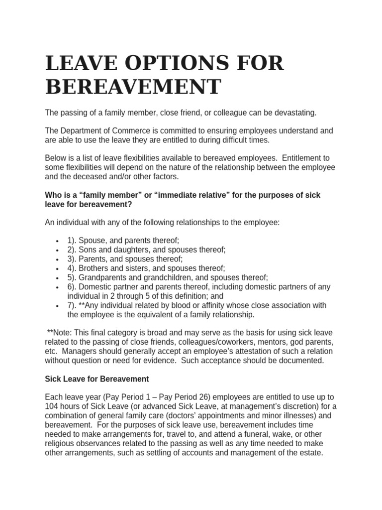 LEAVE OPTIONS FOR BEREAVEMENT Final | PDF | Sick Leave | Family