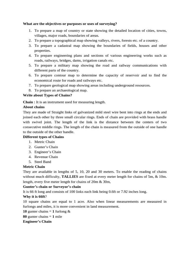 Objectives of Surveying & Chains | PDF | Surveying | Geographical ...