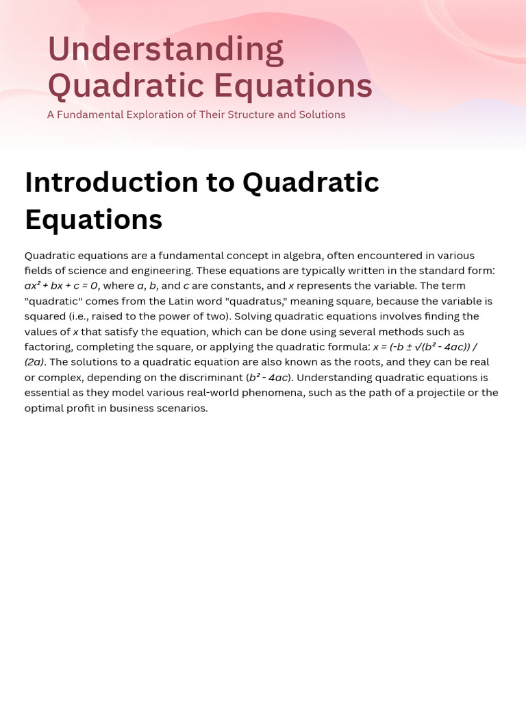 Quadratic Equations | PDF