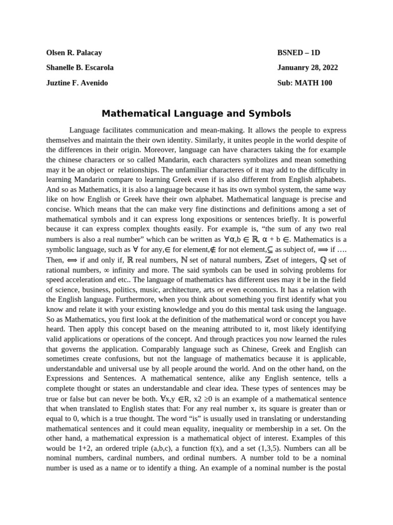 Mathematical Language and Symbols | PDF | Mathematical Concepts ...