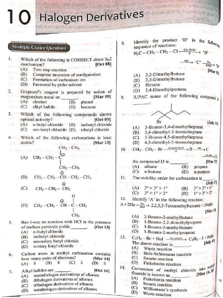 Halogen Derivatives HSC PYQ | PDF