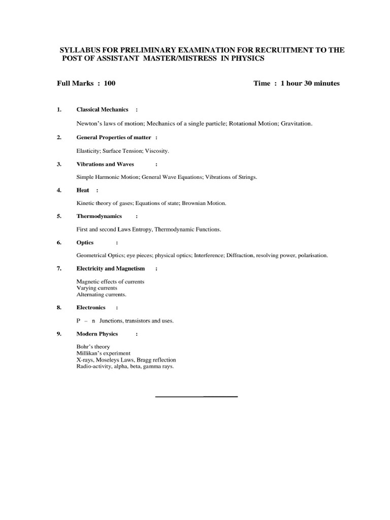 West Bengal PGT Physics Syllabus | PDF