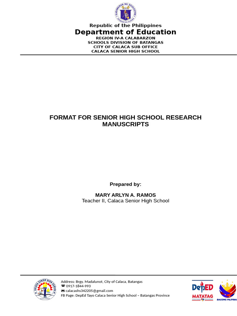 Format For Shs Research Manuscripts.1737438611592 | PDF | Computer ...