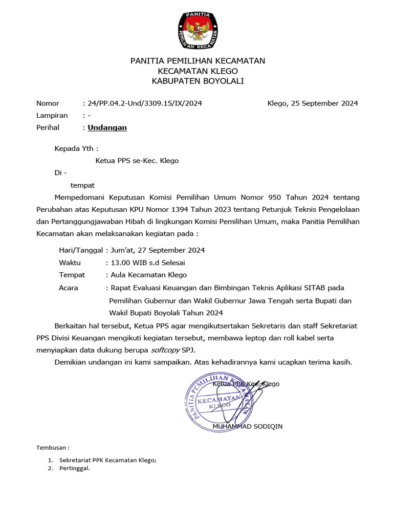 UNDANGAN - Bimtek SITAB | PDF