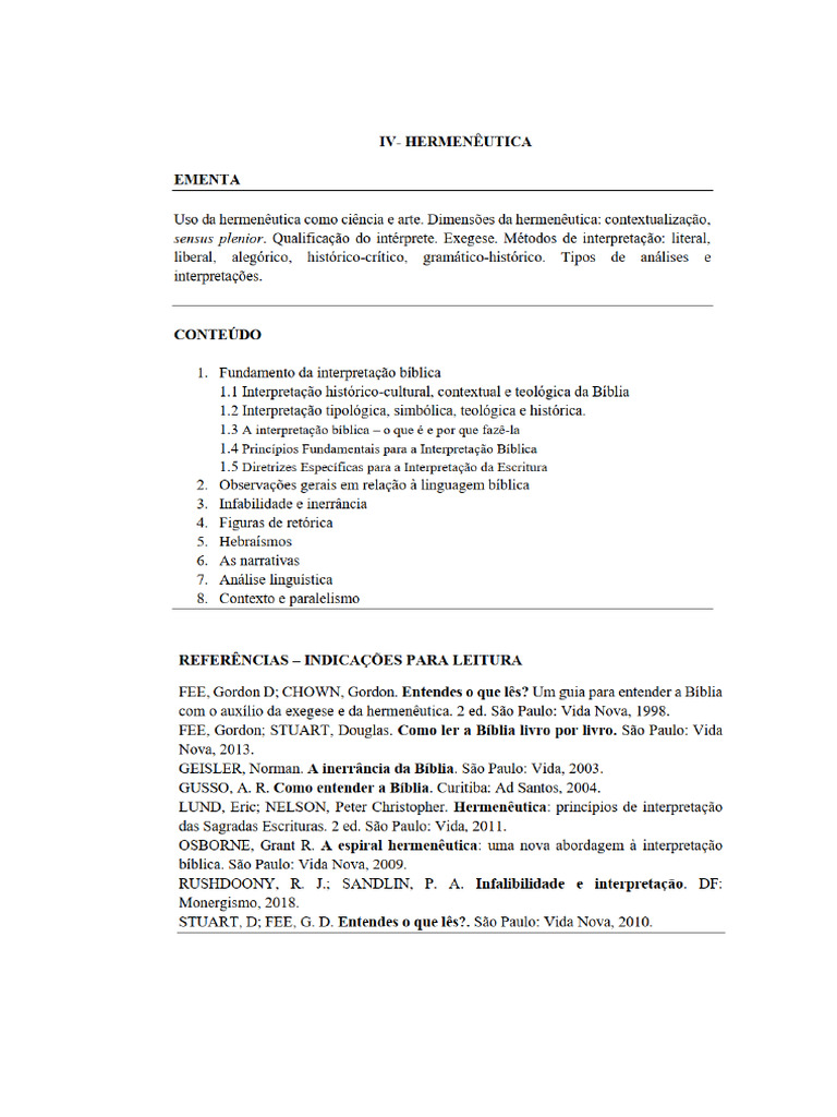 Ementa e Referências - Hermenêutica | PDF