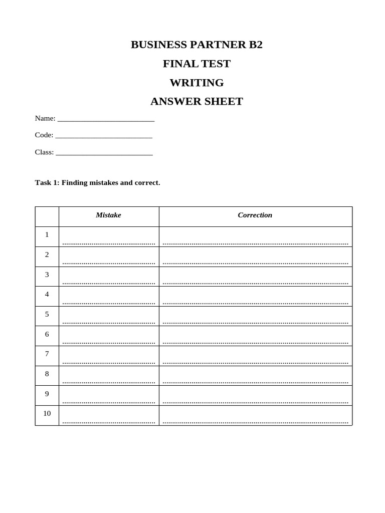 B2 Writing Answer Sheet | PDF