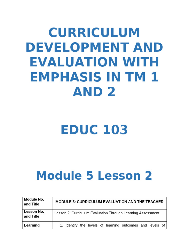 Educ 103 Module 5 Lesson 2 | PDF | Educational Assessment | Curriculum