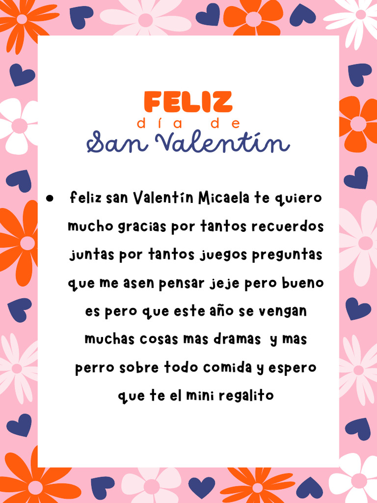 Carta de Amor Para San Valentín Romántico Rosa y Naranja | PDF