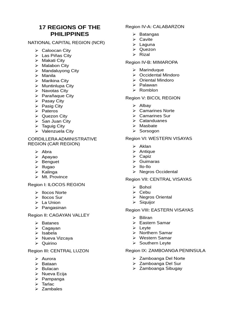 17 Regions of the Philippines | PDF | Philippines