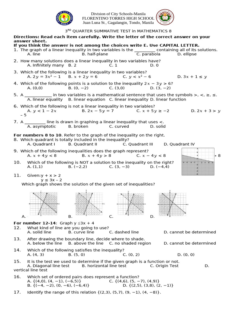 3rd-Summative-2024_-1 | PDF | Function (Mathematics) | Variable (Mathematics)