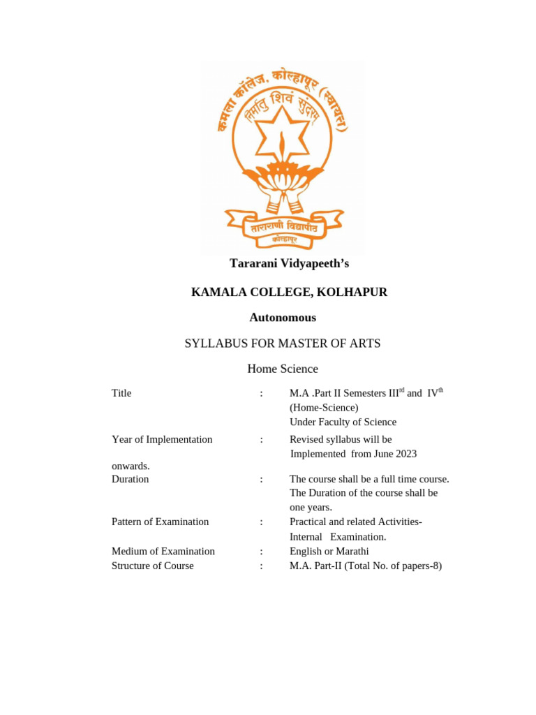 NEP M.A. 2 Home Science Syllabus KCK - 23-24 KCK | PDF | Preschool ...