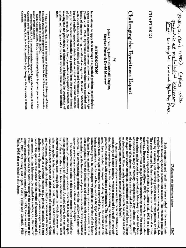 Challenging The Eyewitness Expert | PDF