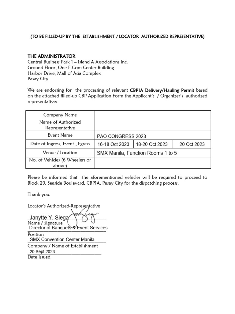 Endorsement Form - CBP - PAO Congress 2023 | PDF
