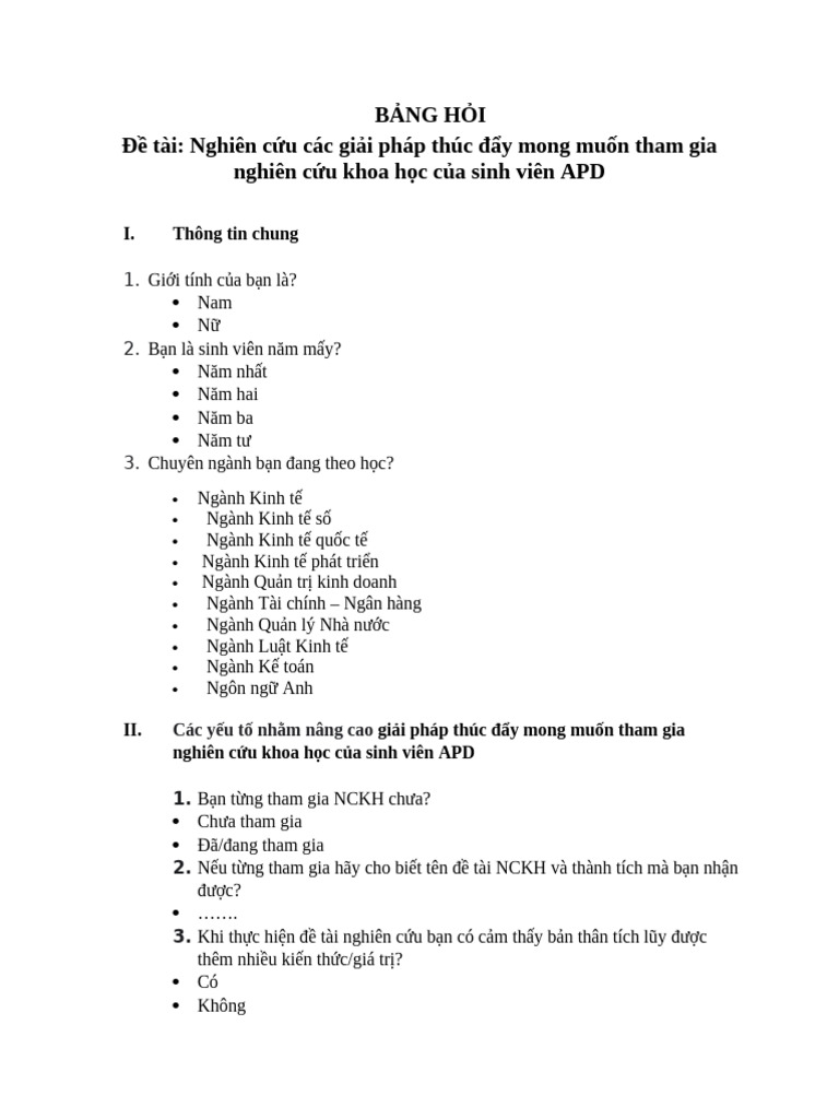 BẢNG HỎI NCKH KHOA | PDF