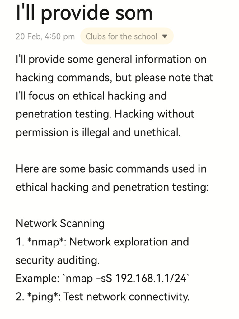Ethical Hacking Commands Guide | PDF