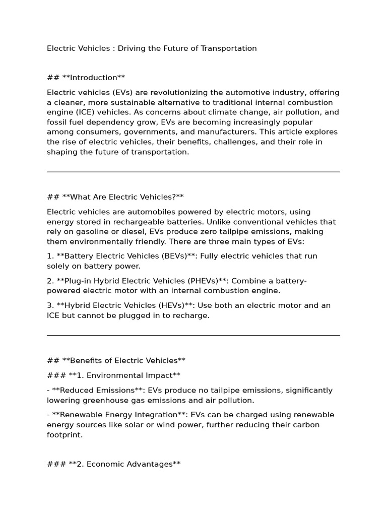 Electric Vehicles Driving The Future Of Transportation Pdf Electric