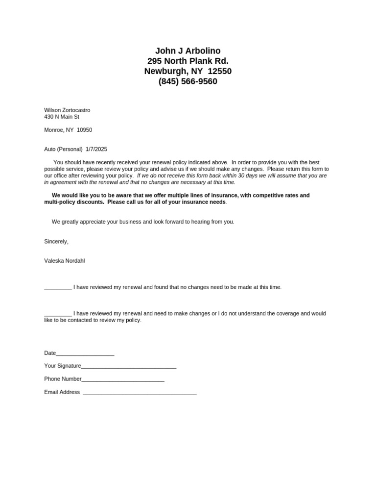 Insurance Renewal Review Request Form | PDF
