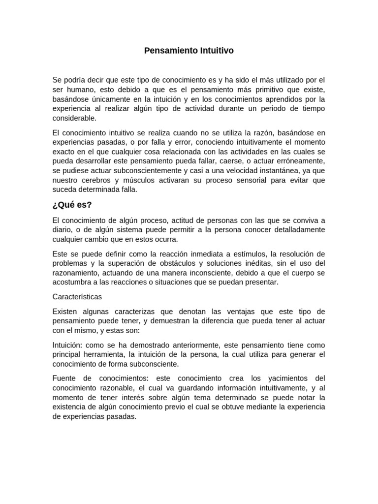 Conocimiento Intuitivo: Definición y Tipos | PDF | Pensamiento | Intuición