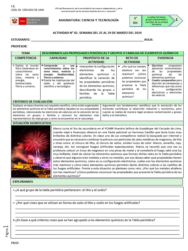(PDF) 3°sec - UNIDAD 1 - ACTIVIDAD 2 (CyT Explica 2024) - Describimos Las Propiedades Periódicas ...