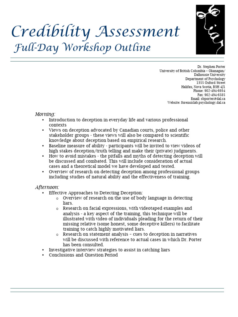 Workshop Outline - Full Day | PDF | Deception | Cognition