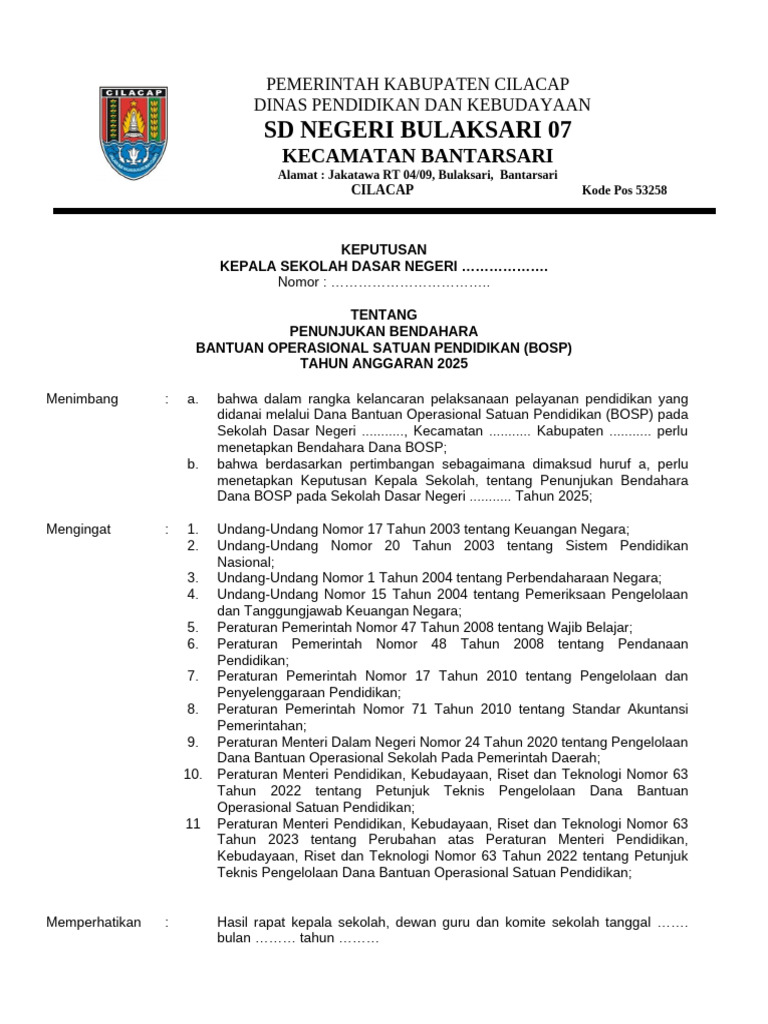 SK Bendahara BOS 2025 | PDF