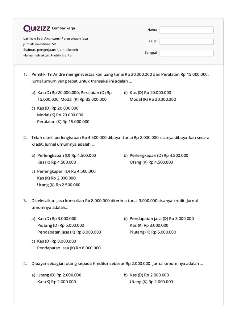 Latihan Soal Akuntansi Perusahaan Jasa | PDF