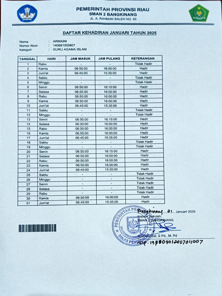 Absen bulan januari 2025 | PDF